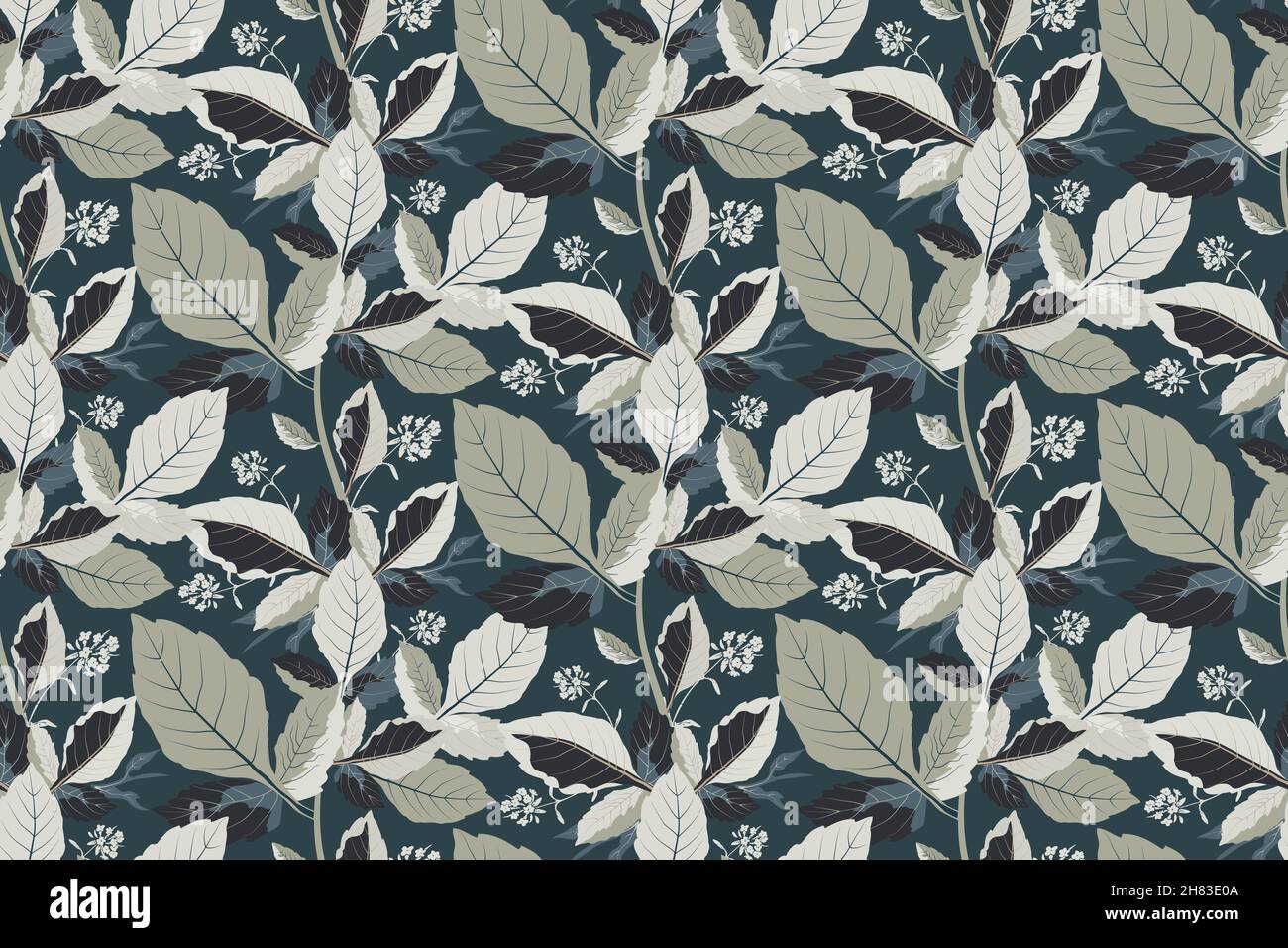 Vector floral seamless leafy background. Pattern with beige leaves and ...