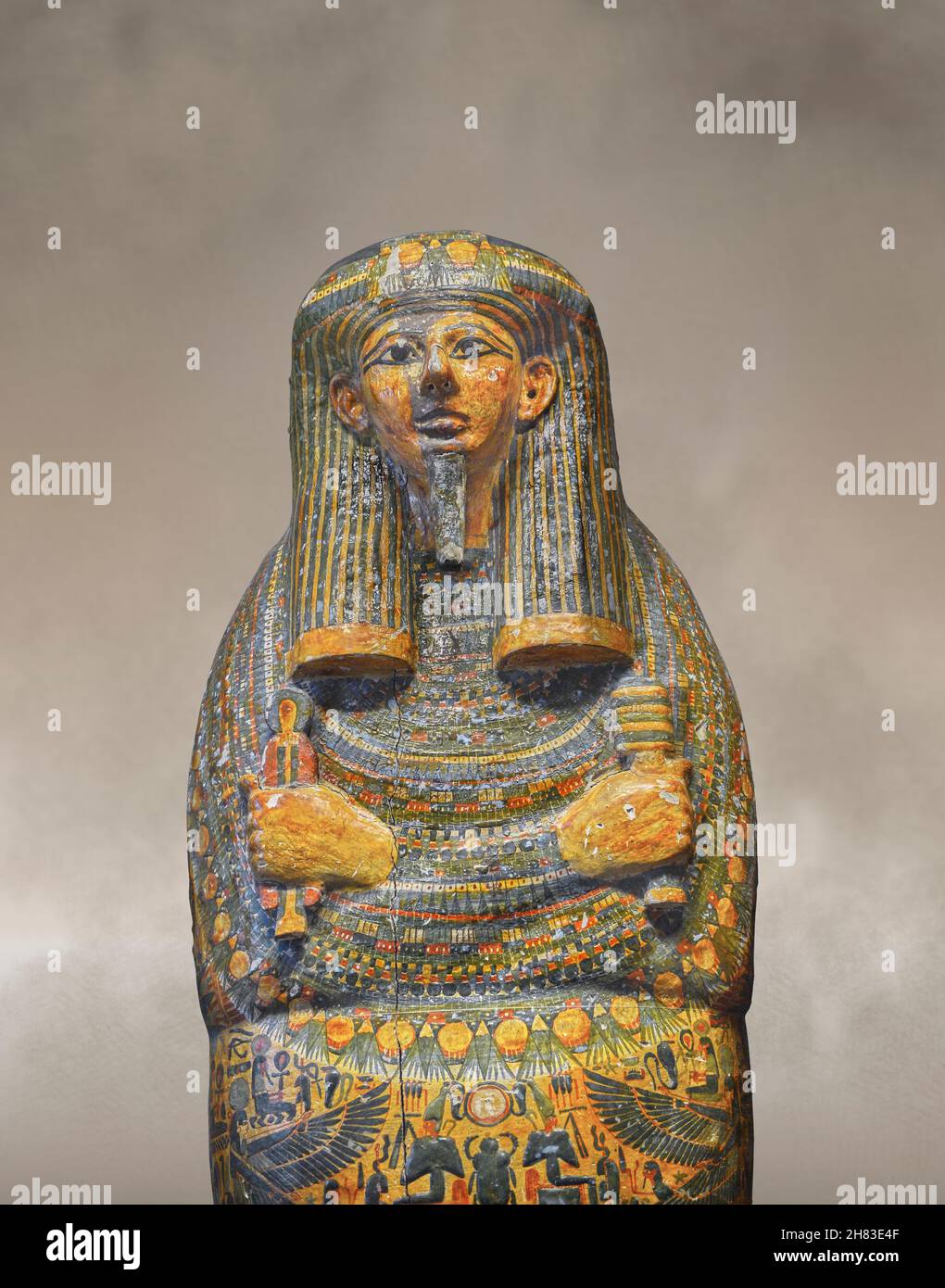 Ancient Egyptian mummy case lid of Nes-pauti-taui, circa 969 BC, 21st ...