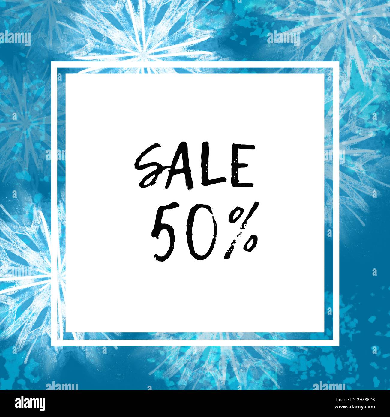 Winter background with stylized textural Snowflake illustration in blue ...