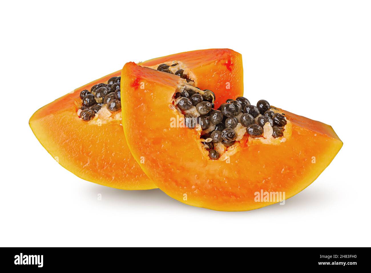 Two slices of ripe papaya isolated on white background Stock Photo - Alamy