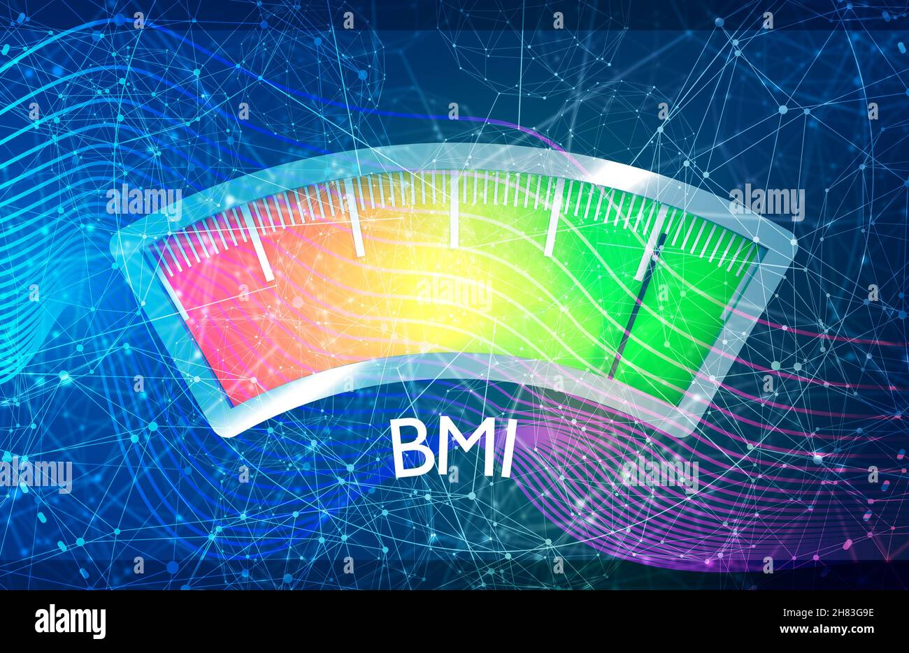 Body mass index meter read level result. Color scale with arrow from ...