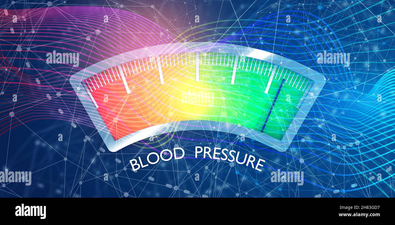 High blood pressure concept. Color scale with arrow. The measuring ...