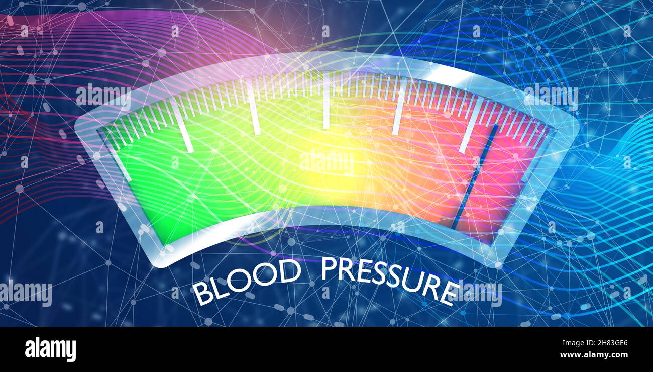 High blood pressure concept. Color scale with arrow. The measuring ...