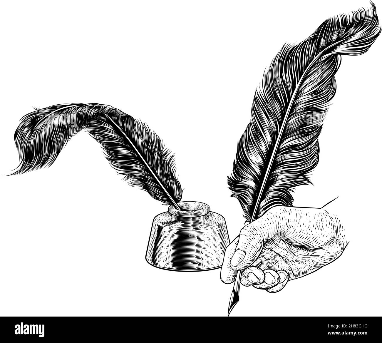 Quill Feather Ink Pen Hand Vintage Woodcut Print Stock Vector Image ...