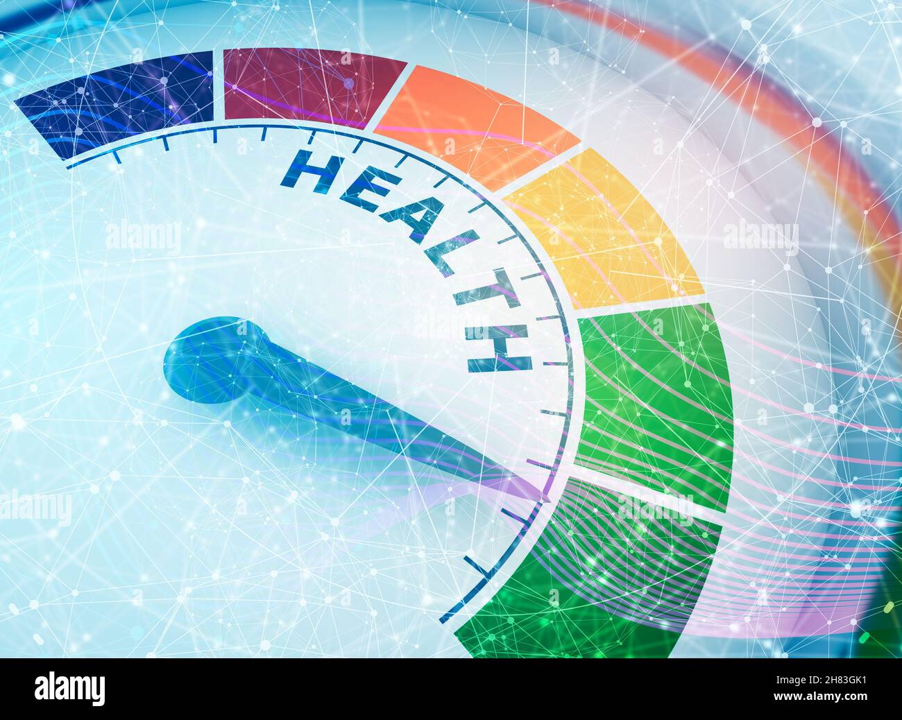 Color scale with arrow from red to green. The health level measuring ...