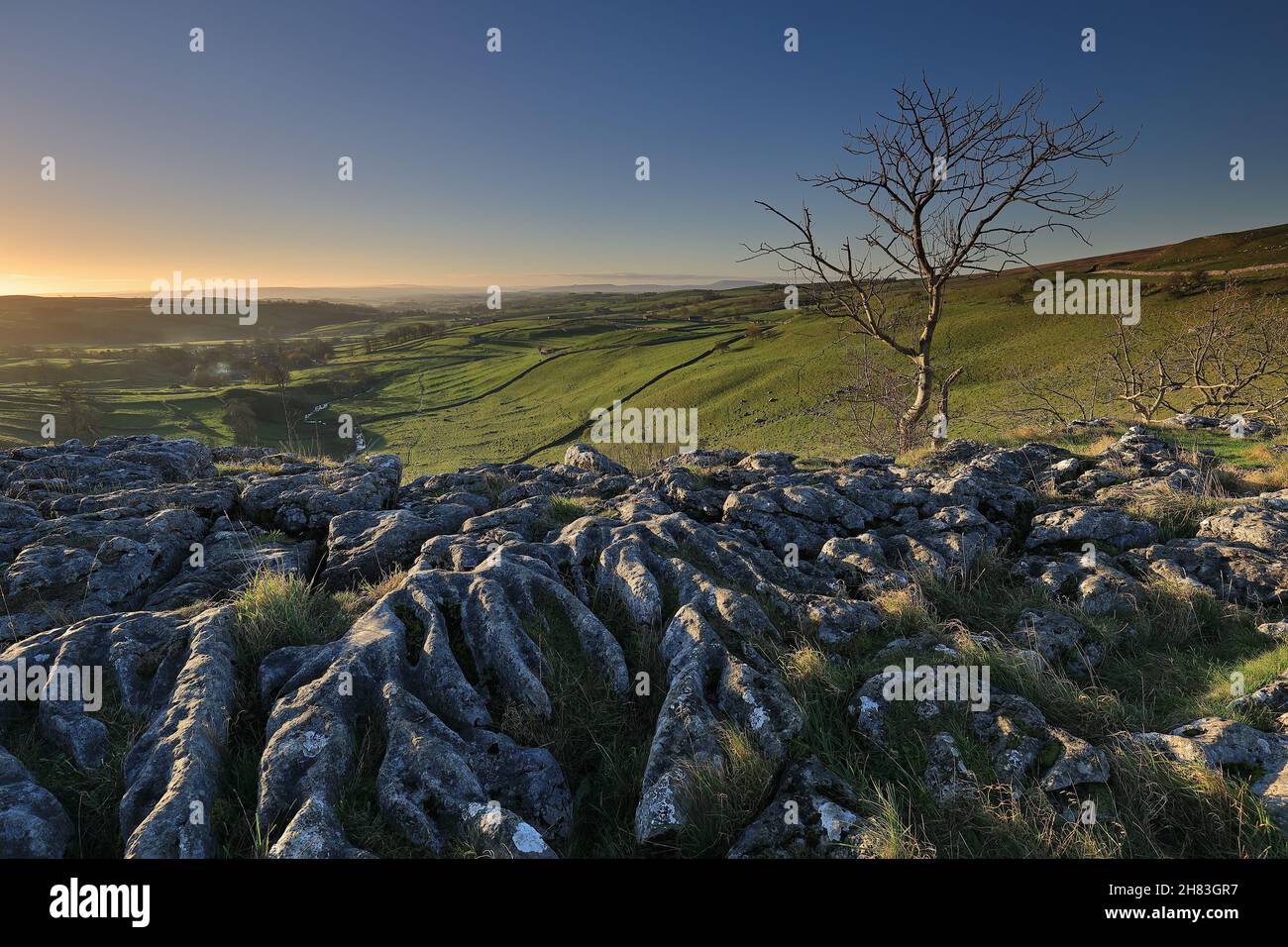 The view from the top of Malham Cove in the Yorkshire Dales National ...