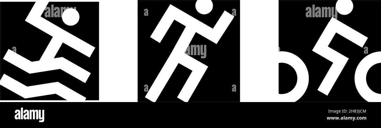 Set of triathlon black symbol. Swimming, running and cycling symbols ...