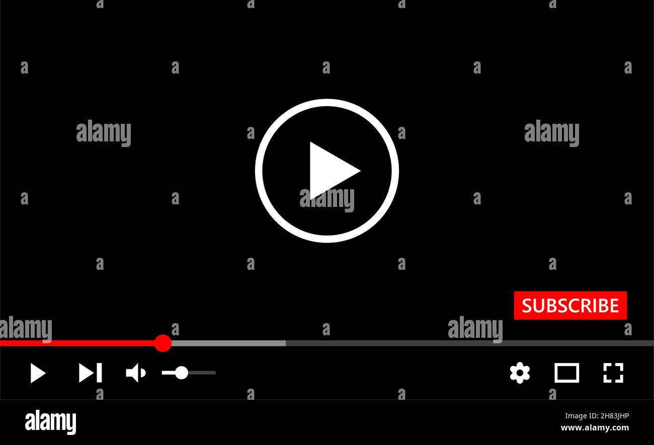Video full frame player elements mockup template. Multimedia player interface for social media ...