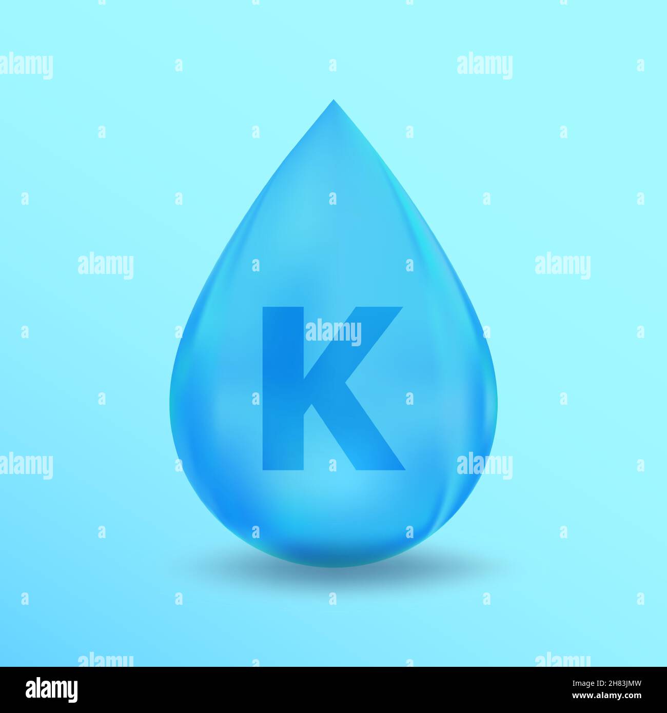 Realistic Mineral drop K Potassium design. Blue nutrition design for ...