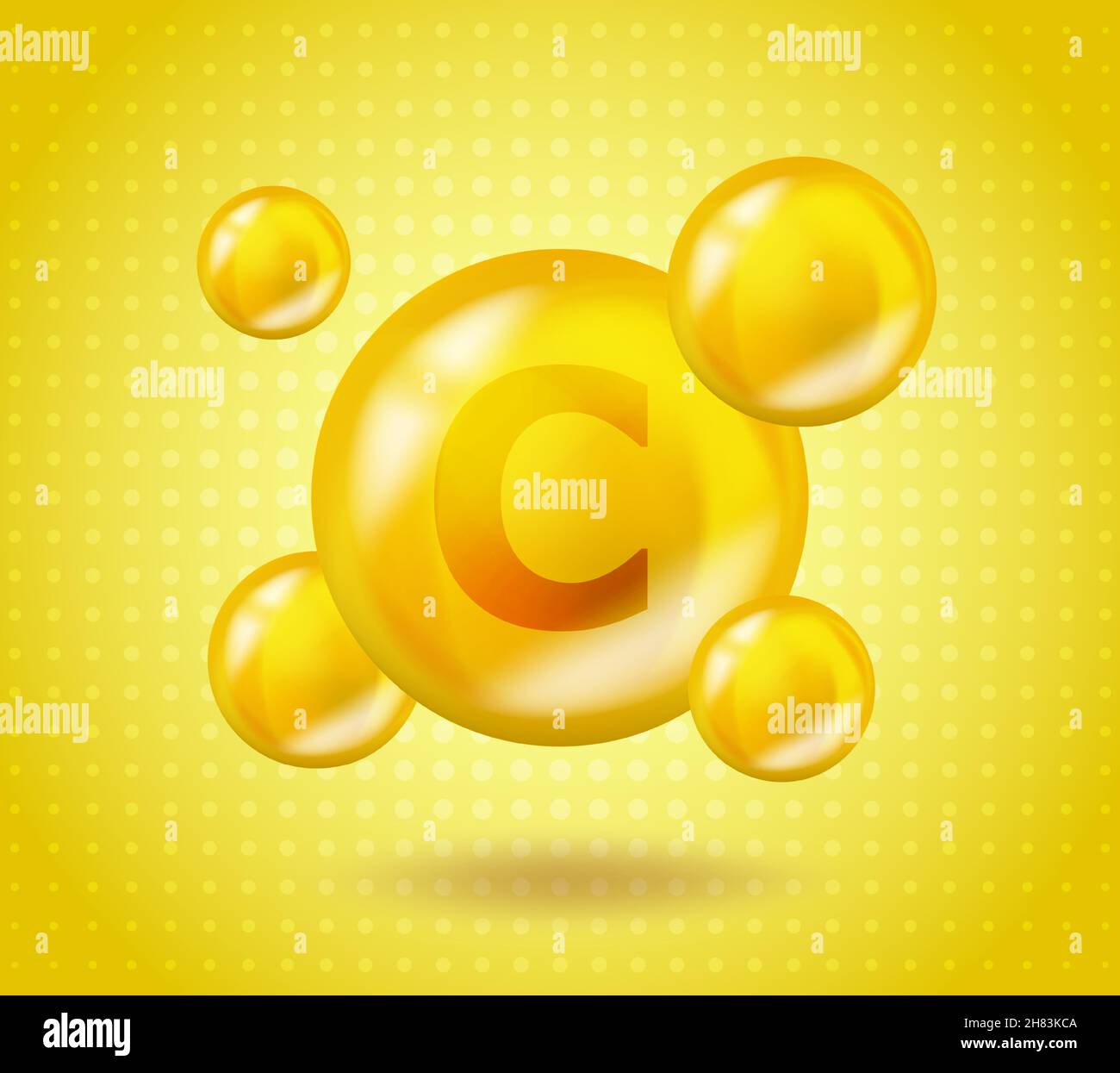 Realistic Vitamin C Ascorbic acid design. Yellow nutrition illustration ...