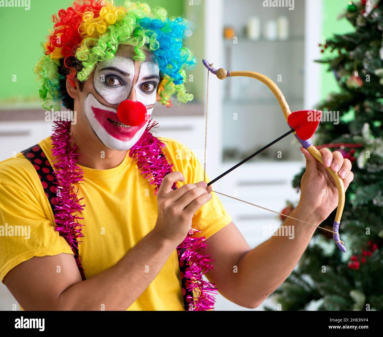 The funny clown in christmas celebration concept Stock Photo - Alamy