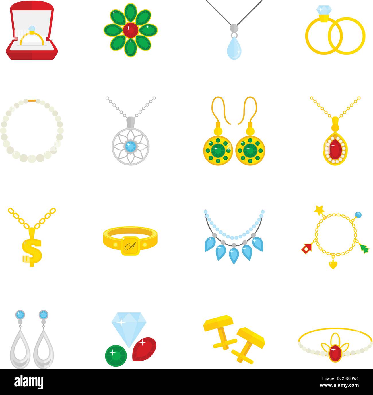 Jewelry flat icons set of diamond gold fashion expensive accessories ...