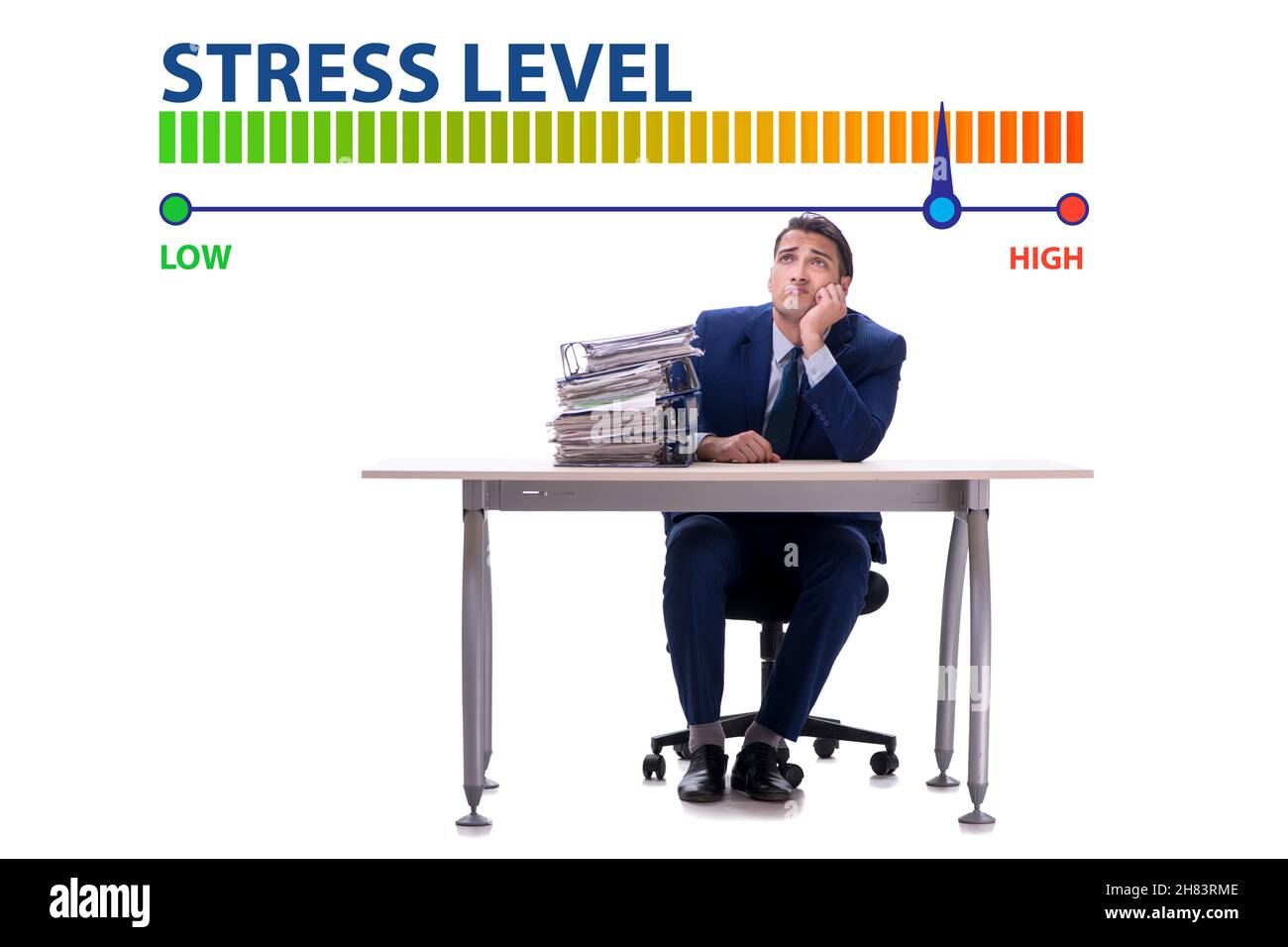 Businessman with the meter measuring his stress level Stock Photo - Alamy