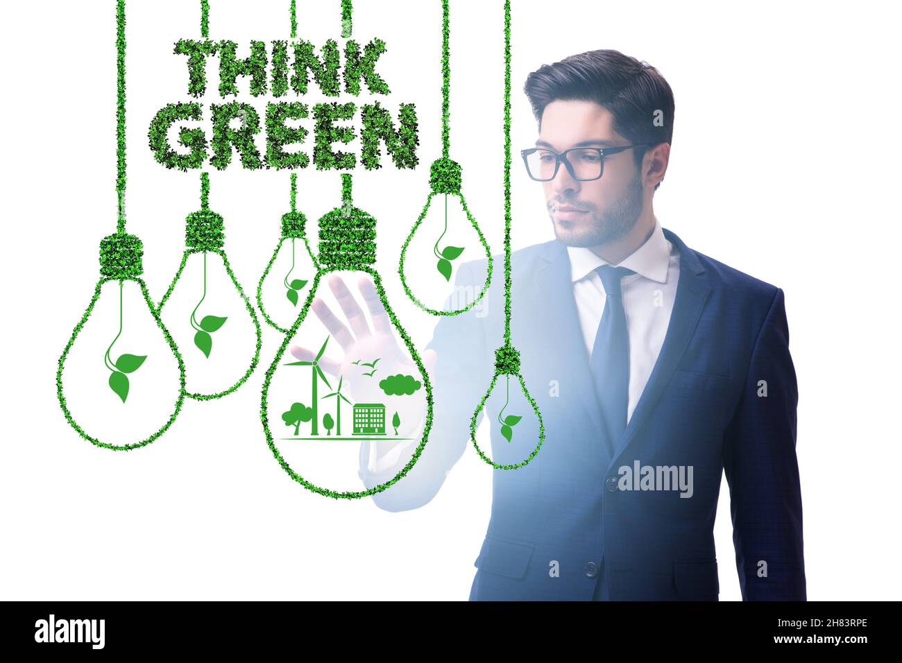 Think green ecological concept with the businessman Stock Photo - Alamy