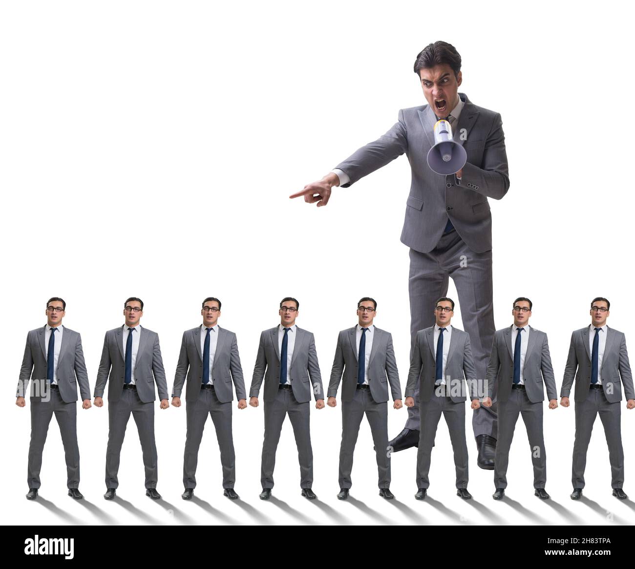 The concept of angry boss yelling with loudspeaker Stock Photo - Alamy