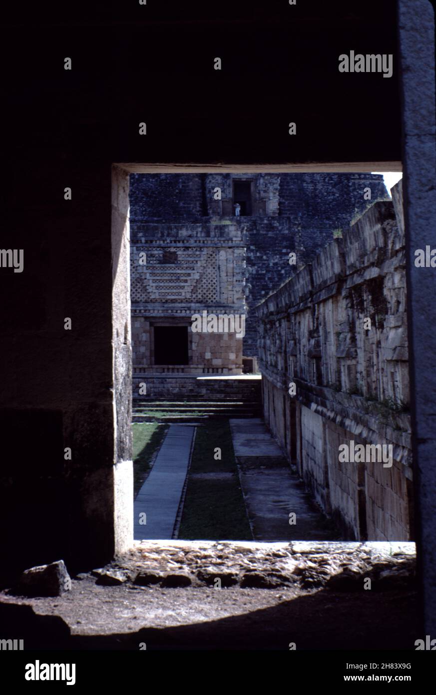 Uxmal Mexico. 12/27/1985. Display of the ruins. Chaac wall carving ...