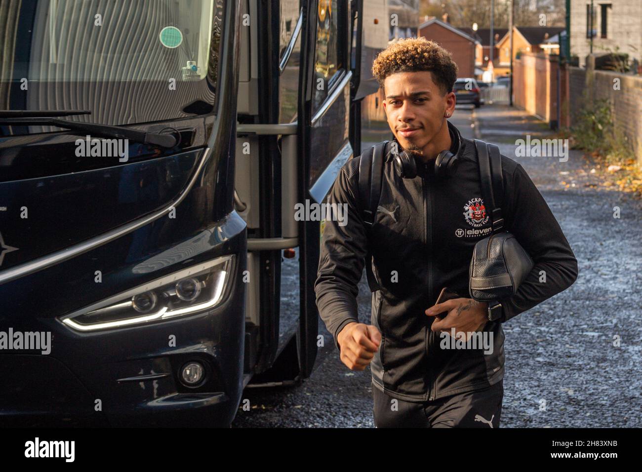 Jordan Lawrence-Gabriel #4 of Blackpool arrives at St. Andrew's, Home ...