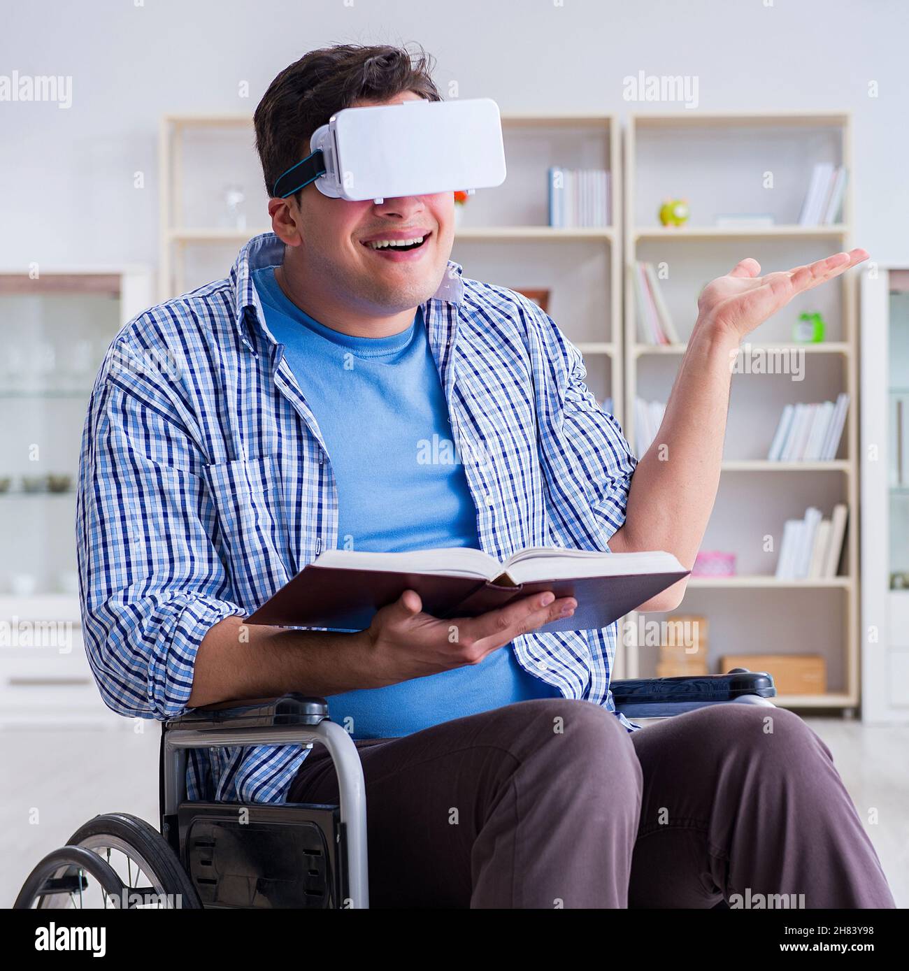 The disabled student studying with virtual reality glasses Stock Photo ...
