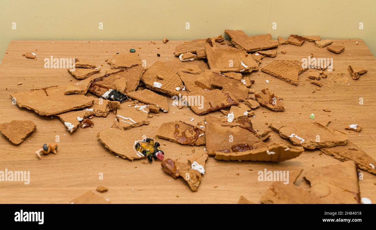 The sad remains of a crushed gingerbread house Stock Photo - Alamy