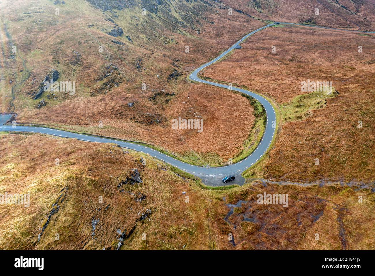 Aerial view of the R256 between Cnoc na Laragacha and the Muckish ...