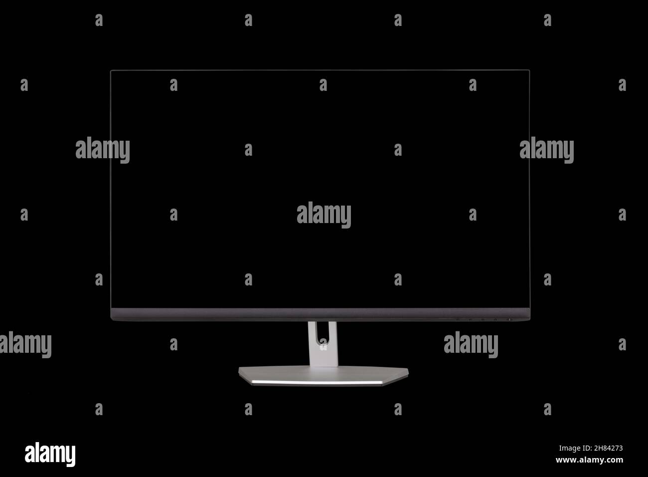 mock up computer monitor with a black screen isolated on a black ...