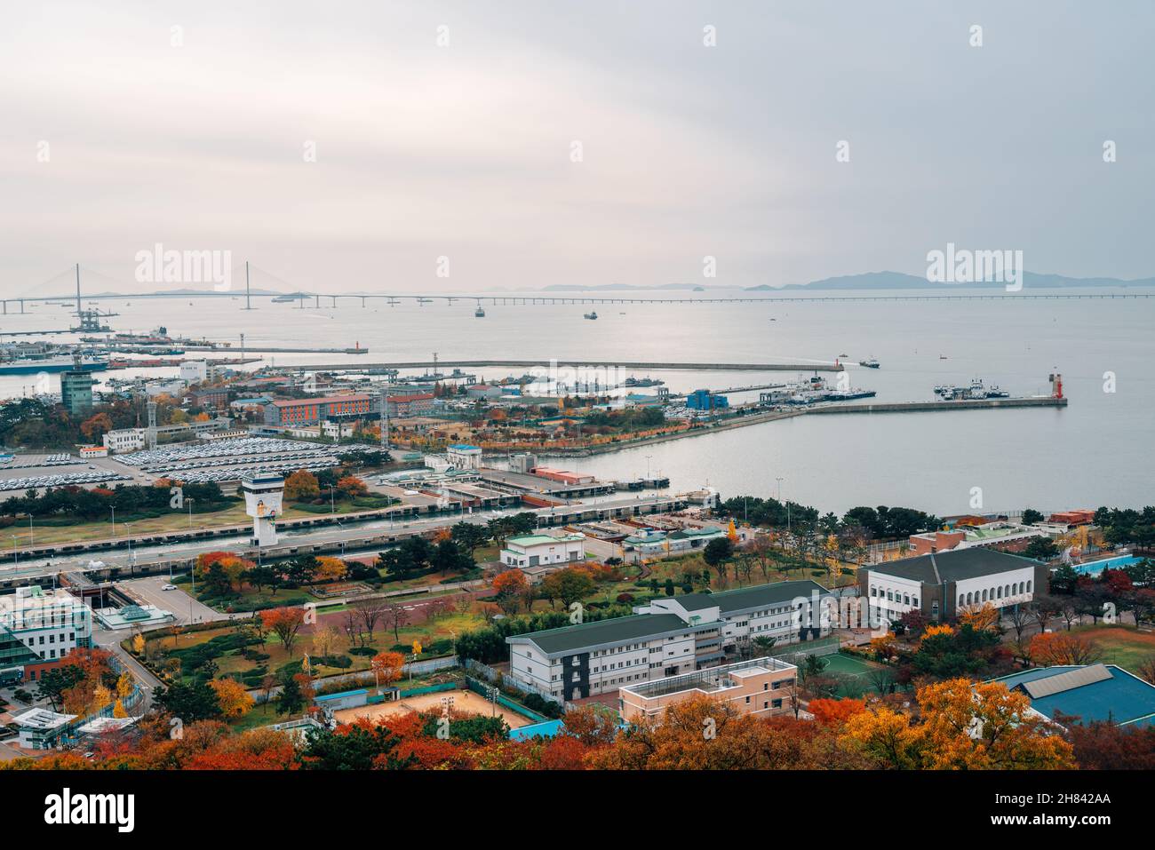 Panoramic view of Incheon port at autumn in Incheon, Korea Stock Photo ...
