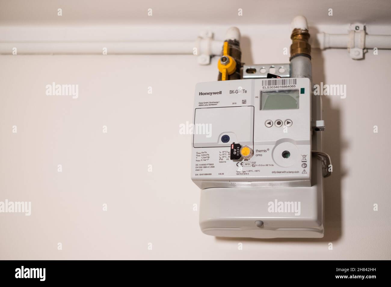 Tallinn, Estonia - Nov 6, 2021: Honeywell officially sealed gas meter ...