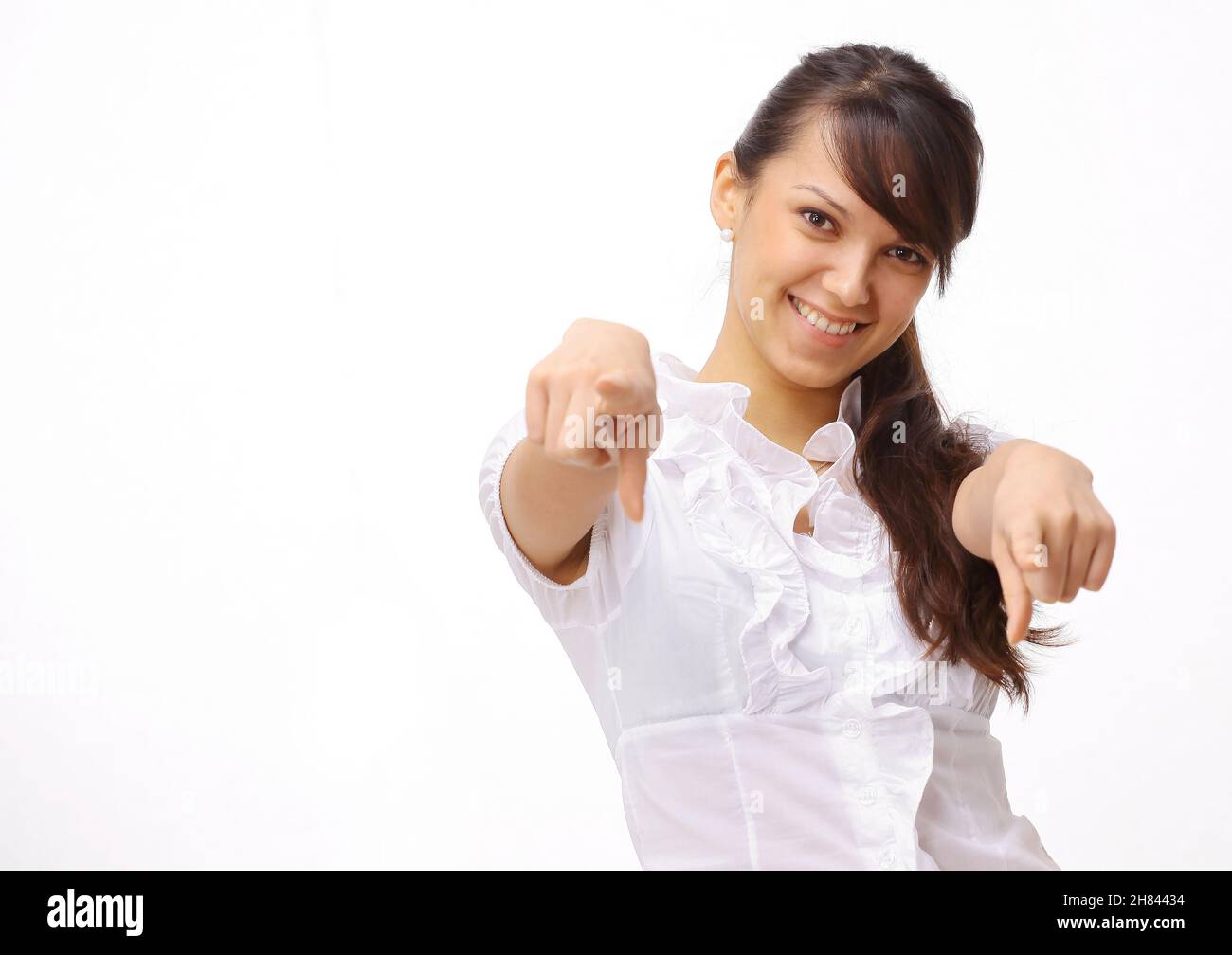closeup.young business woman showing hands forward Stock Photo - Alamy