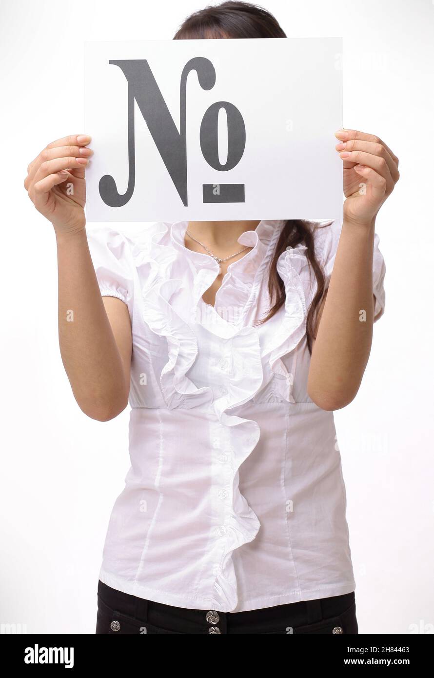 business woman showing poster with the word number Stock Photo - Alamy