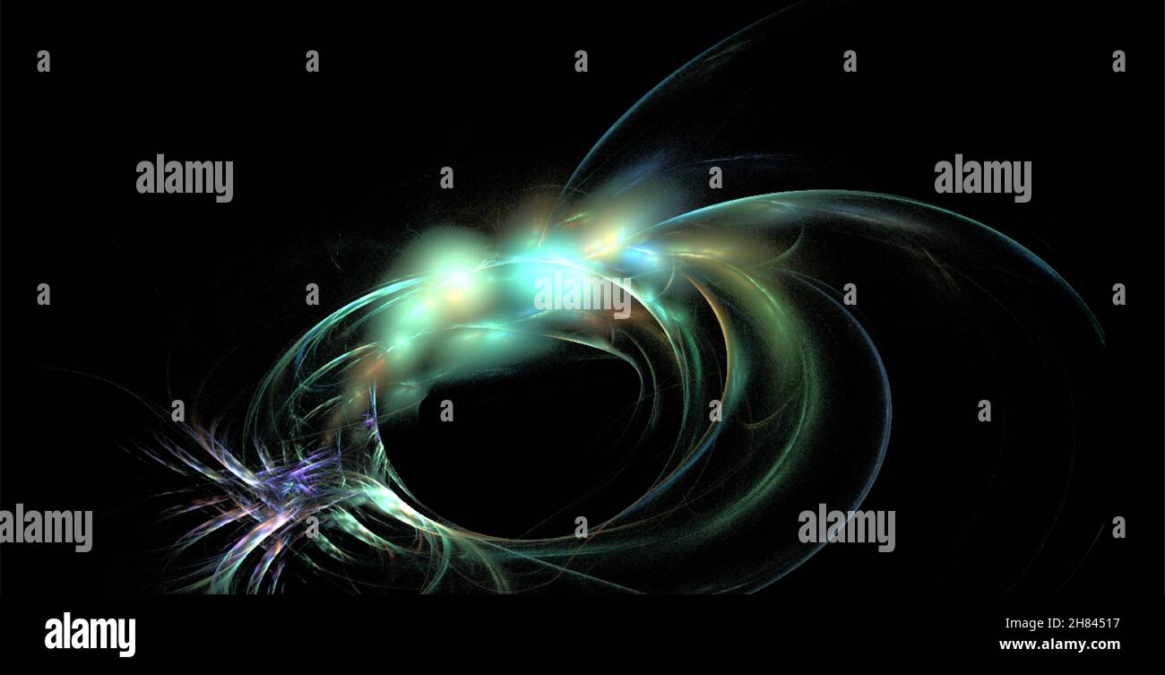 abstract graphic drawing on a black background, space, glowing planet ...