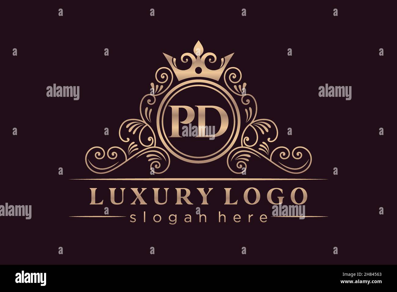 PD Initial Letter Gold calligraphic feminine floral hand drawn heraldic monogram antique vintage ...