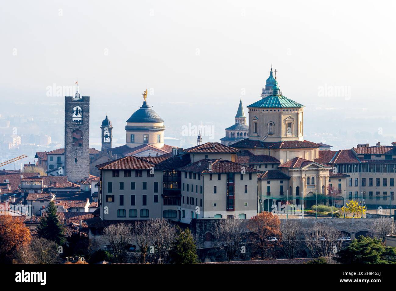 Bergamo, Italy: Panoramic landscape view in a sunny day. Detail of the ...