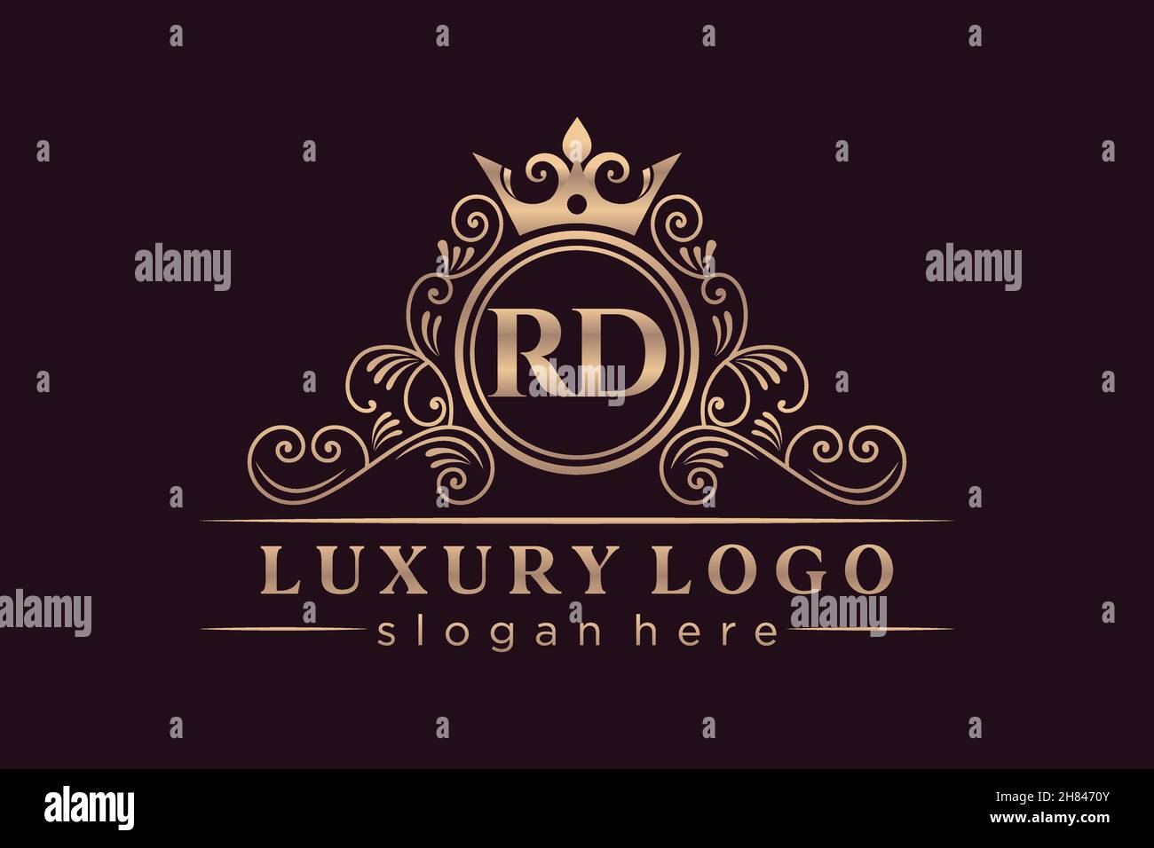 RD Initial Letter Gold calligraphic feminine floral hand drawn heraldic monogram antique vintage ...