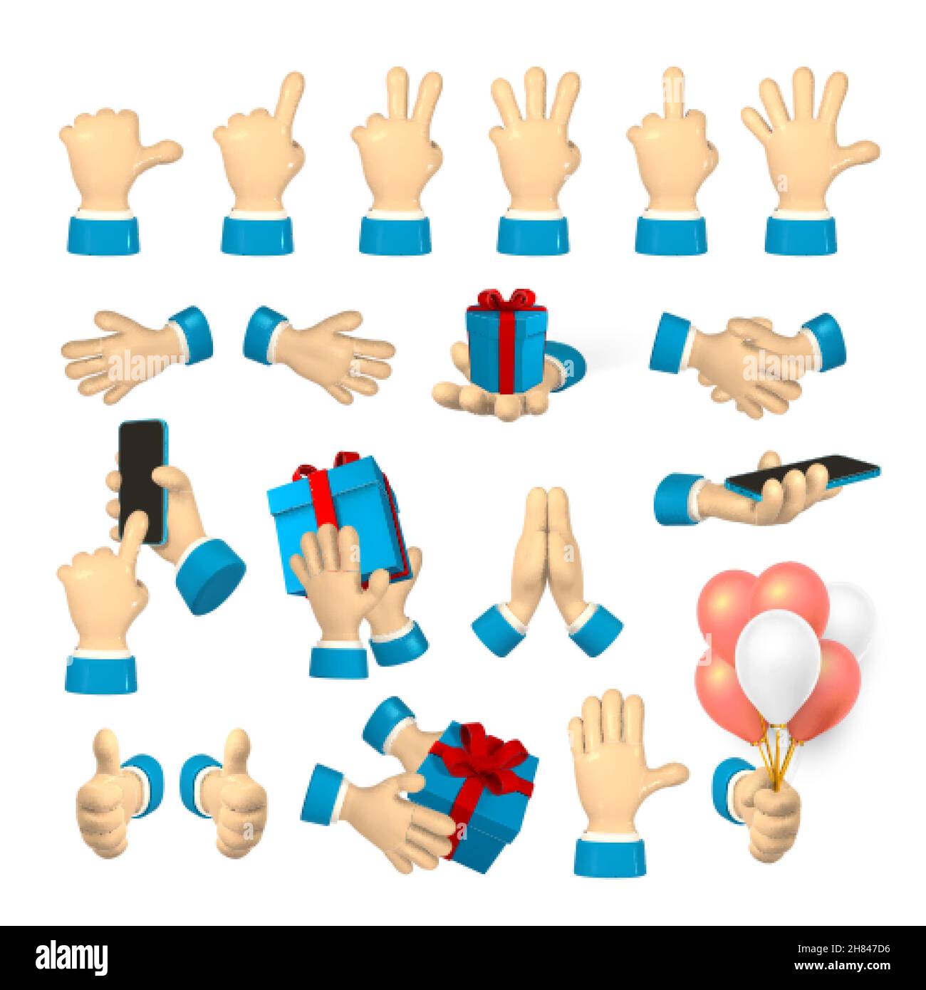 Cartoon character hand shows finger gestures. 3d render hand ...