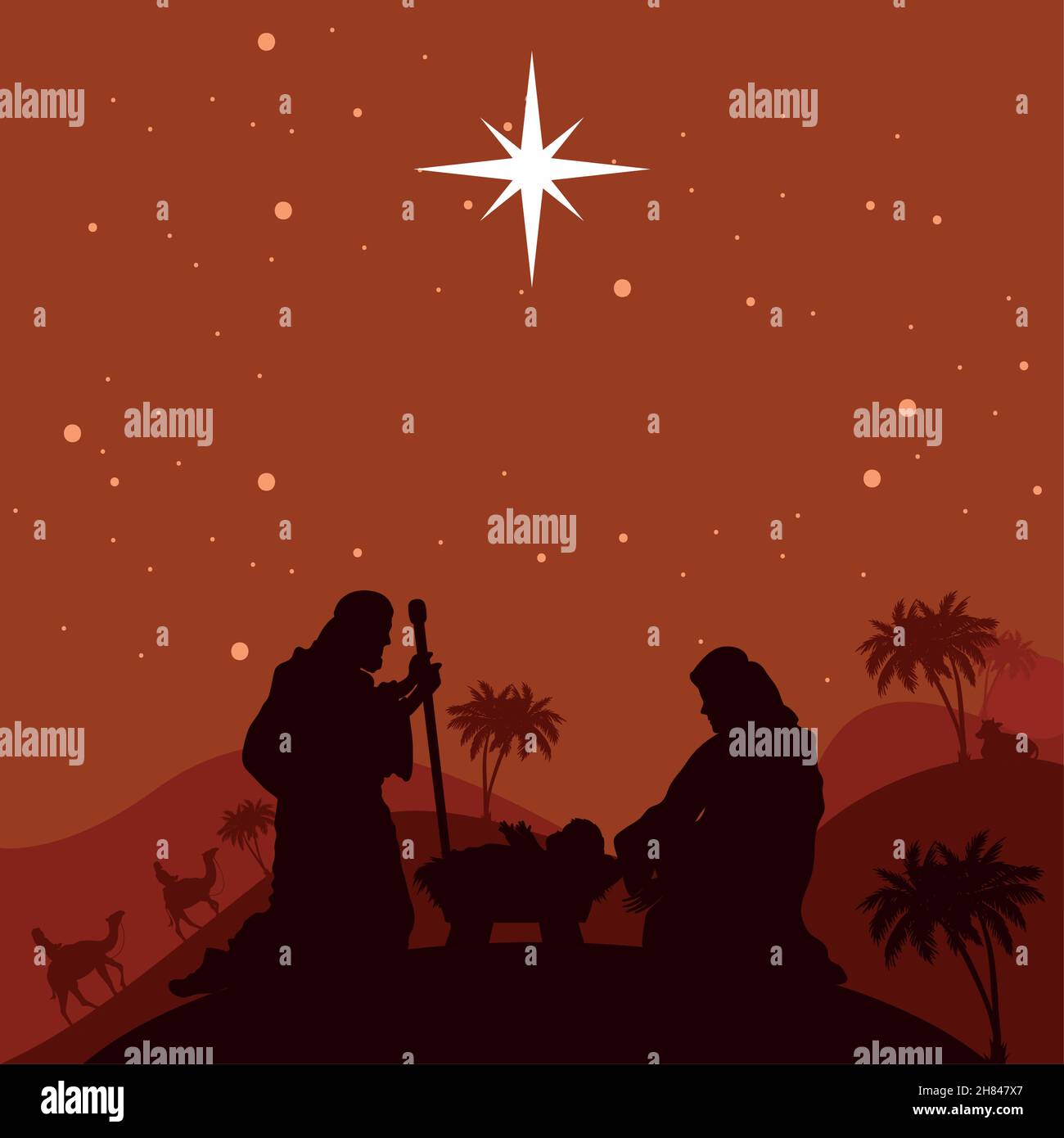 christmas nativity family silhouettes scene Stock Vector Image & Art ...
