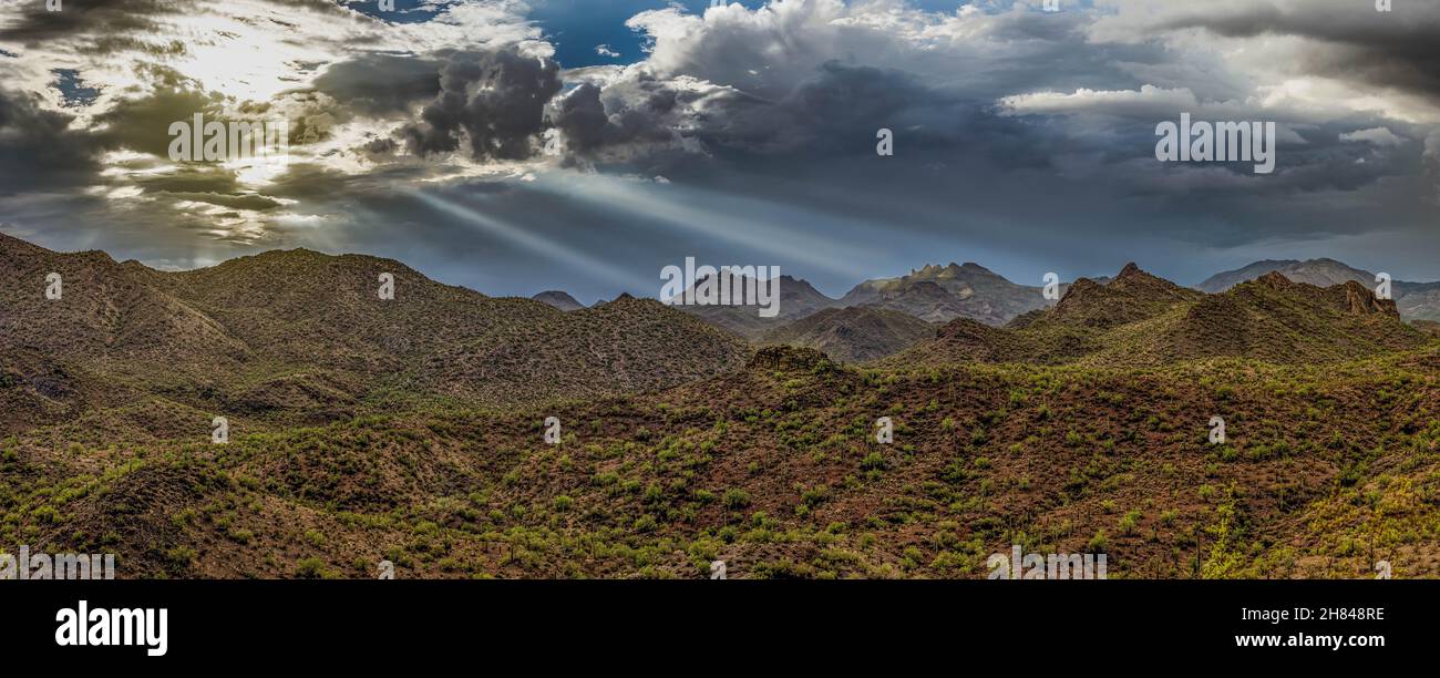 Aerial drone panorama image of a monsoon over the Sonoran Desert of ...