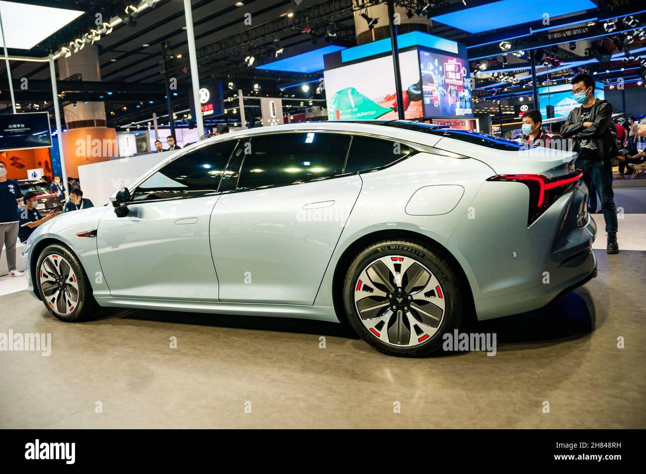 Neta S electric car seen on display at the 2021 Guangzhou Auto Show ...