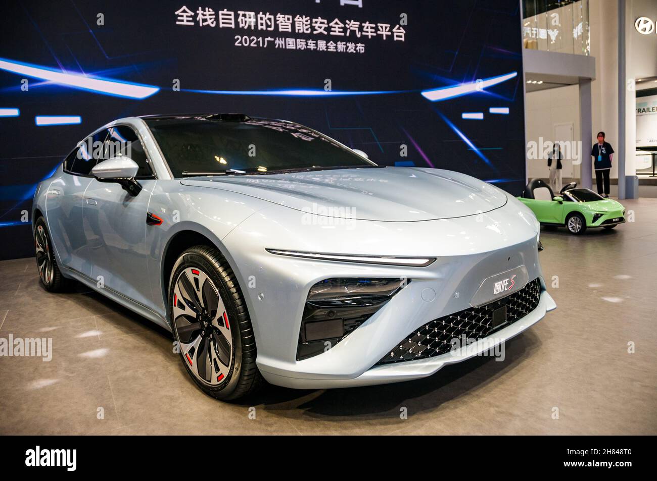 Neta S electric car seen on display at the 2021 Guangzhou Auto Show ...