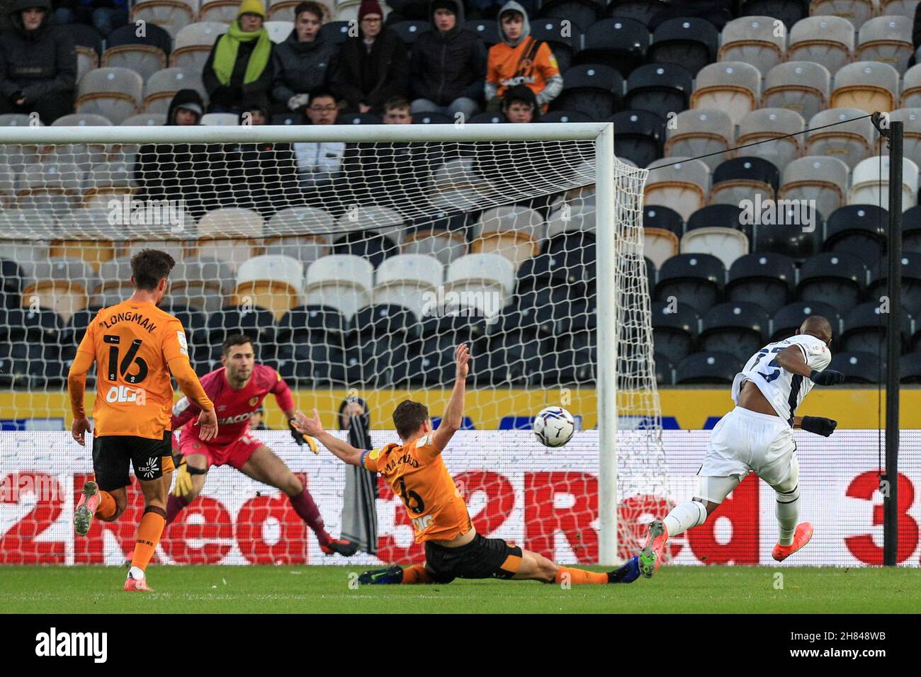 Benik Afobe #23 of Millwall goes close with a shot at goal Stock Photo ...