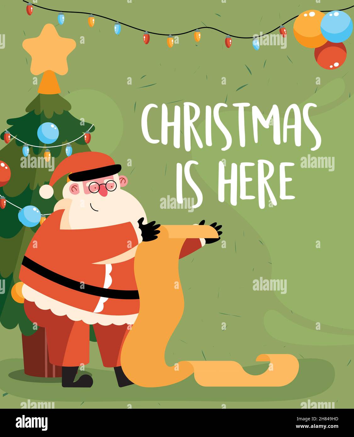 christmas santa and tree with lights Stock Vector Image & Art - Alamy