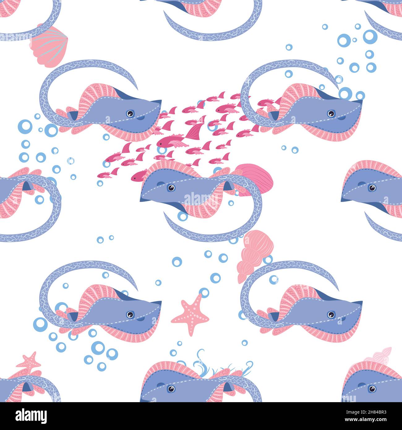 Batomorphi sea life, fish, animals bright seamless pattern. sea travel ...