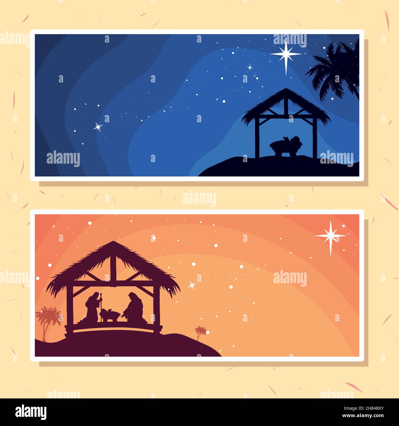two nativity mangers scenes cards Stock Vector Image & Art - Alamy