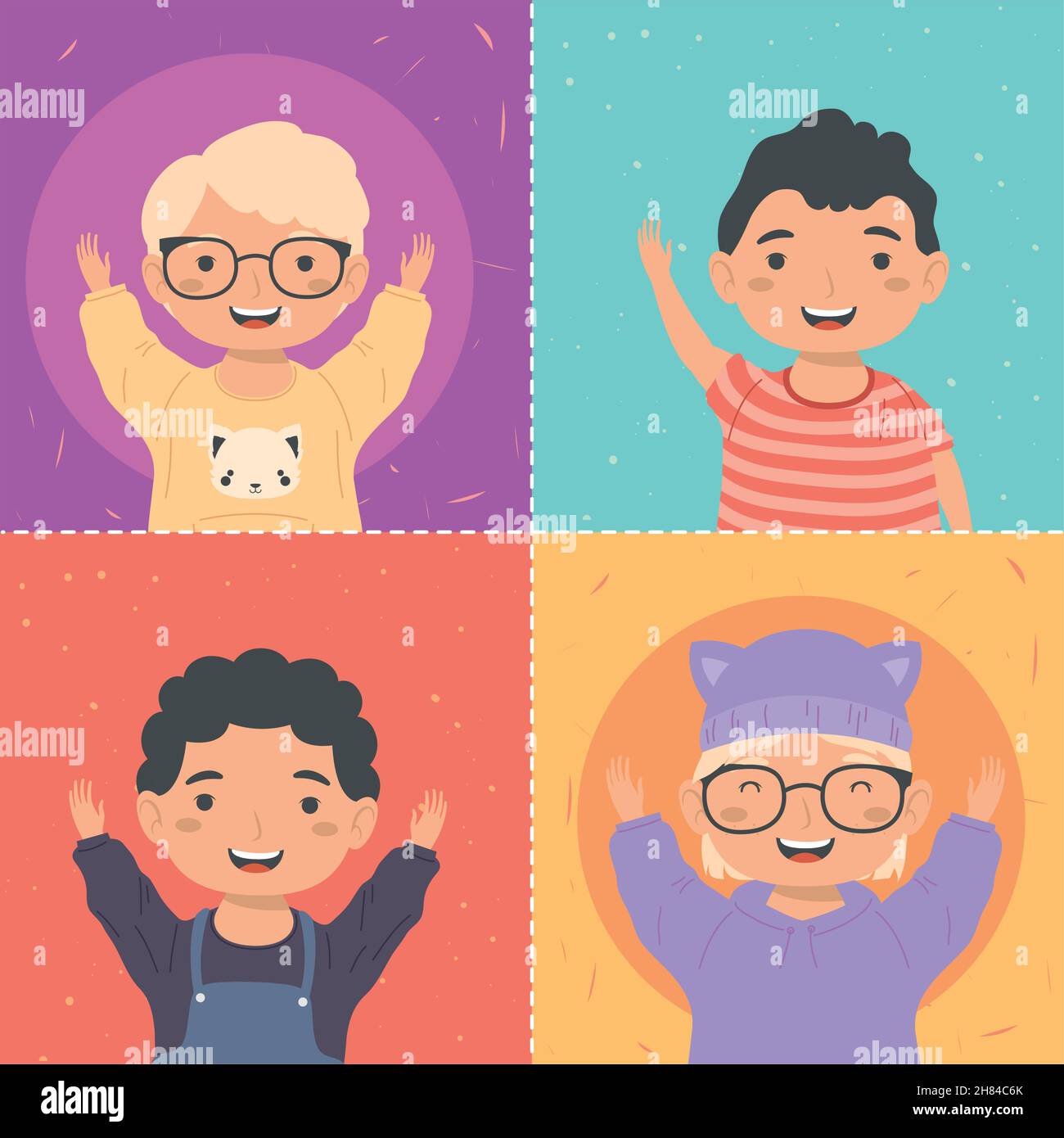 four little kids happy characters Stock Vector Image & Art - Alamy