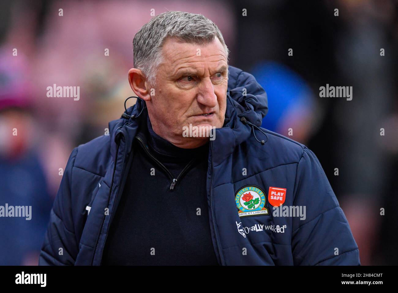 Tony Mowbray manager of Blackburn Rovers looks on during the game Stock ...