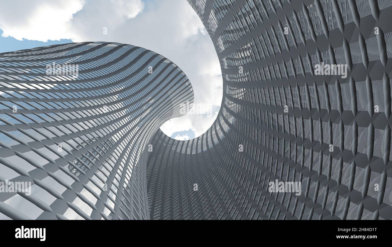 Contemporary Architecture. Steel and glass tower. 3D rendering Stock ...