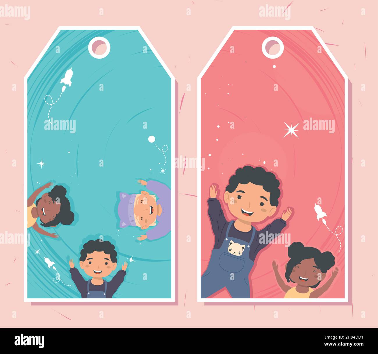 kids couple in tags hanging Stock Vector Image & Art - Alamy