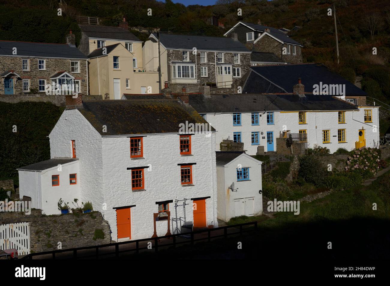 Traditional cottages in the small fishing village of Portloe on the ...