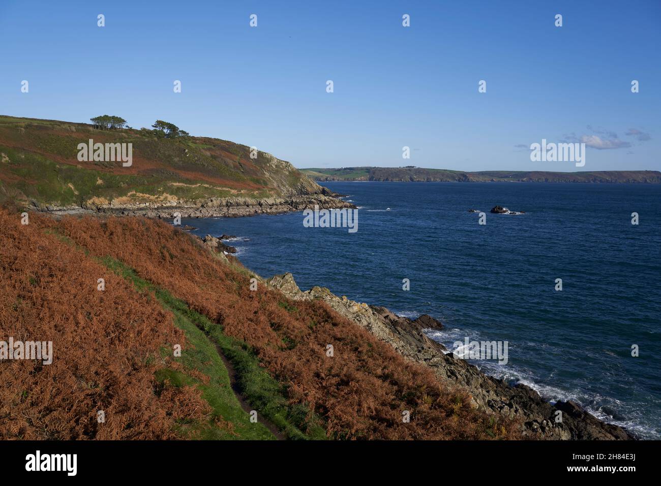 Coastal scenery along the south coast of Cornwall around Portloe in ...