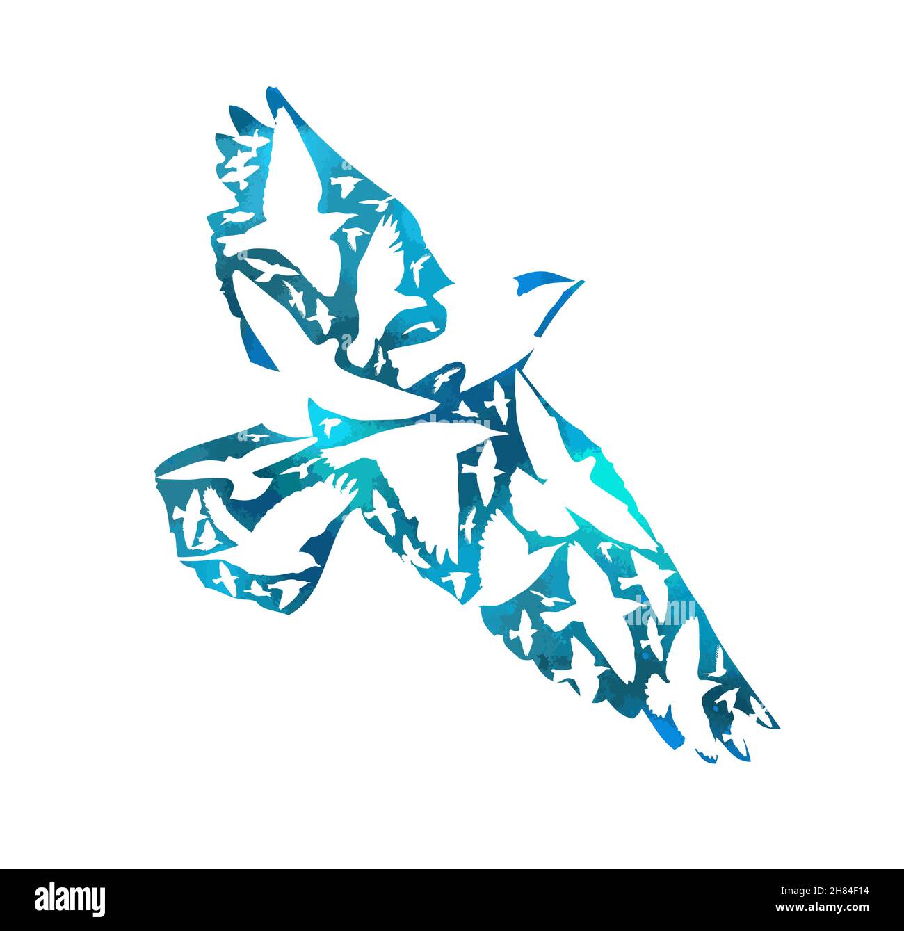 Abstract blue mosaic of birds. blue flying birds in the sky. Vector ...