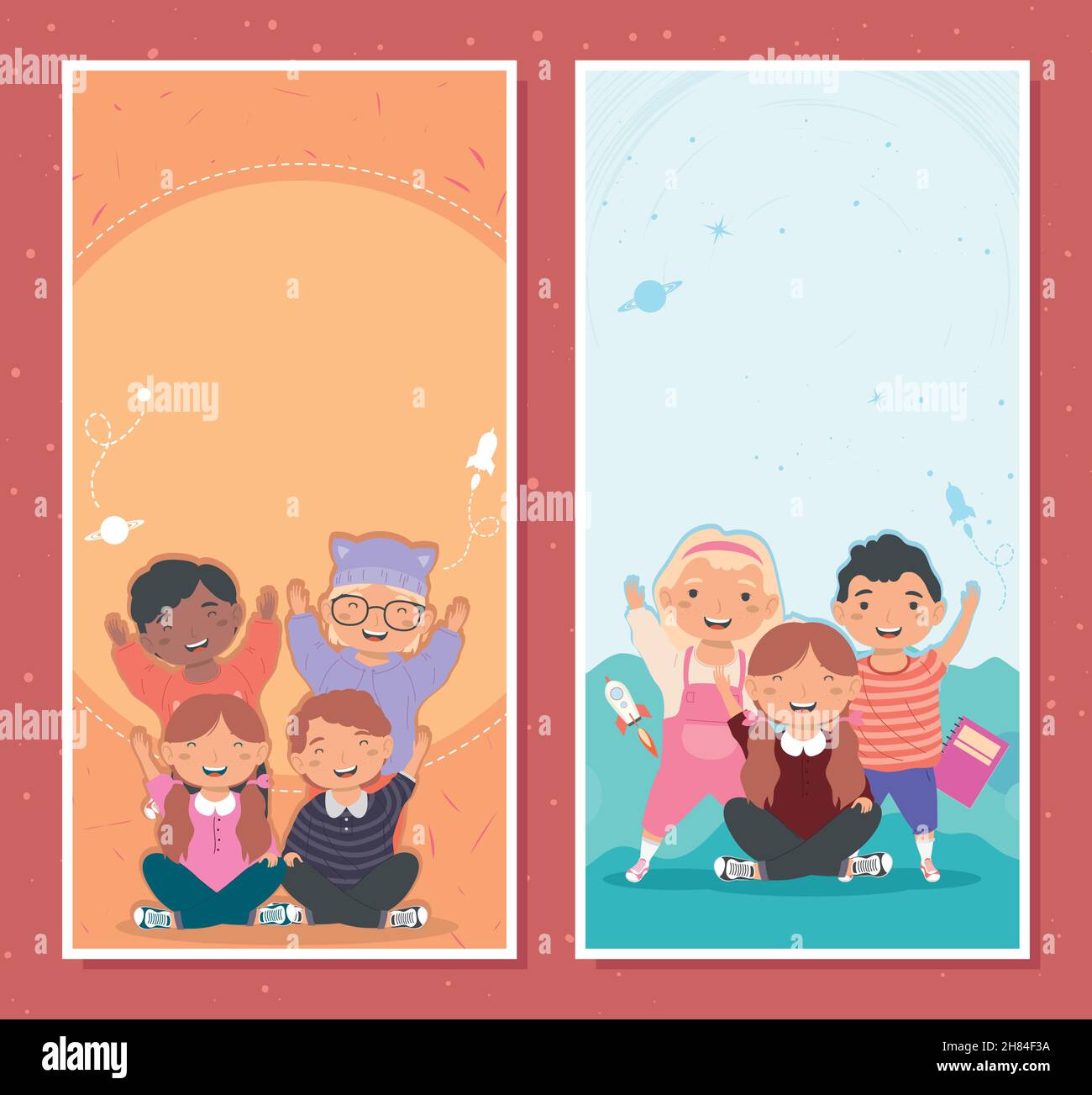 two happy kids scenes characters Stock Vector Image & Art - Alamy